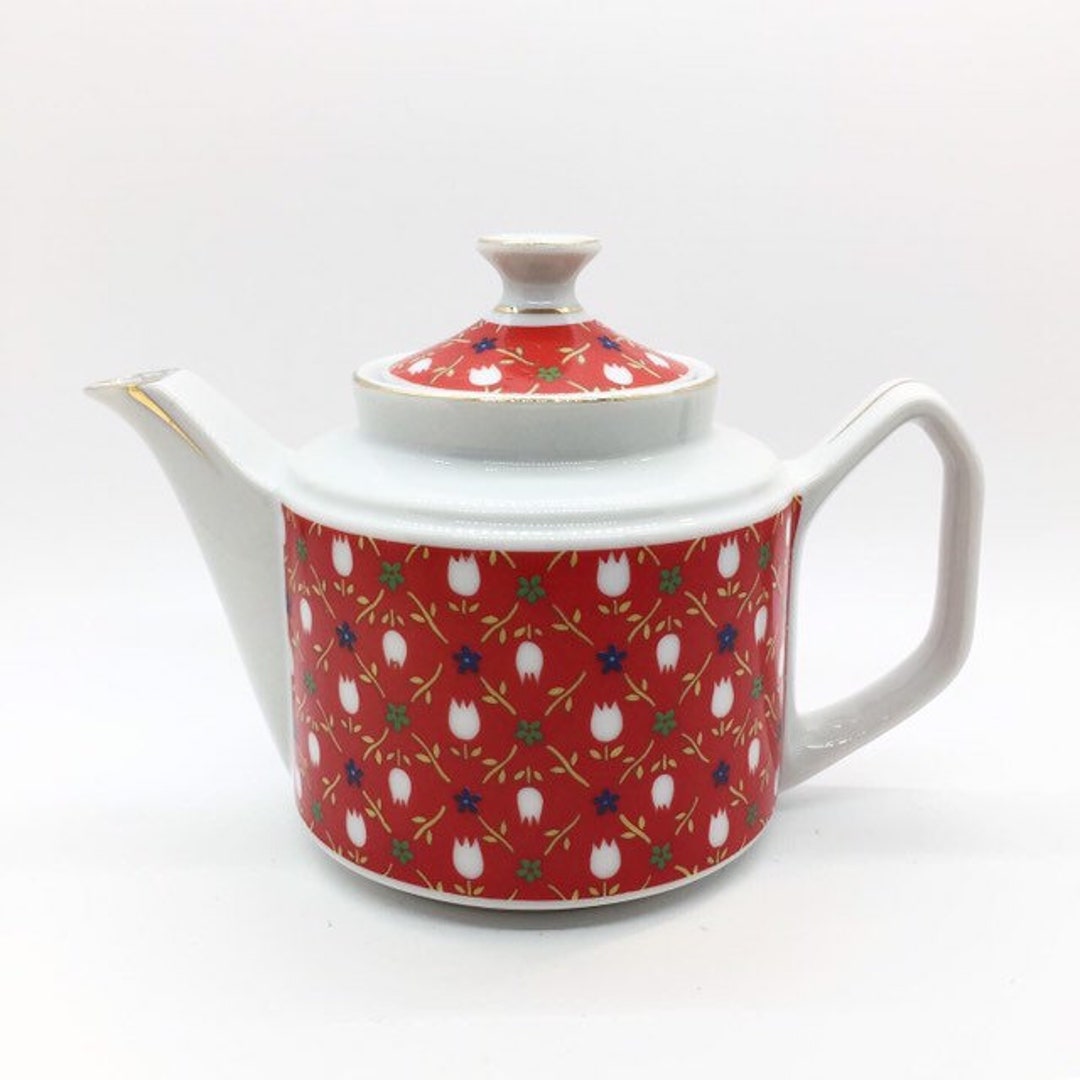 Vintage John Wagner & Sons Small Teapot With Tulip Pattern, Gold Trim ...