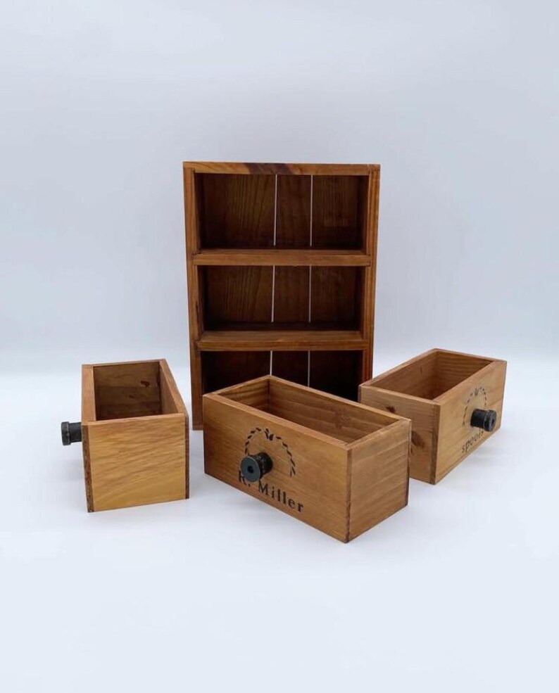 R. Miller 3 Drawer Dresser Style Wood Sewing Box, Spool Knobs - Etsy