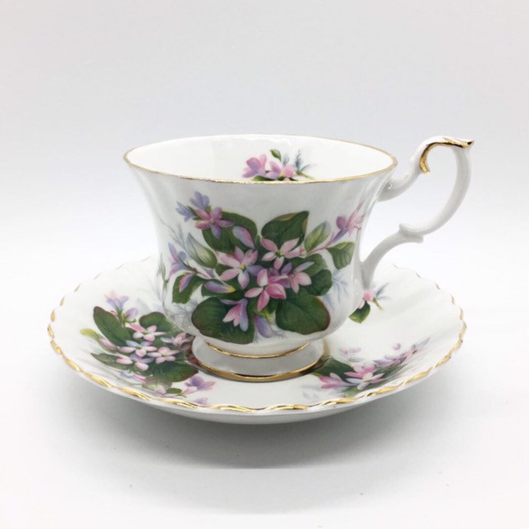 Vintage Royal Albert England Mayflower Cup and Saucer Set, Pink Blossoms, Montrose Shape, Gold ...