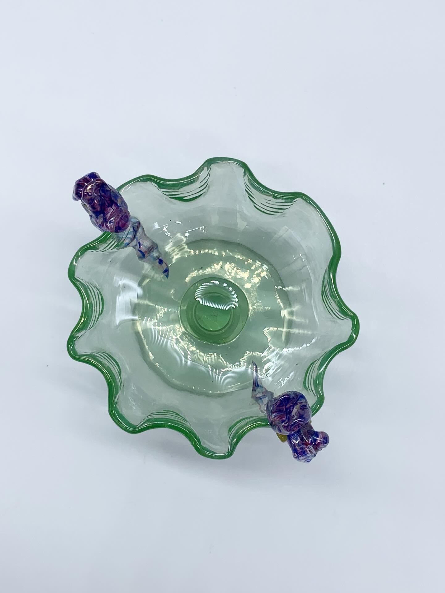 Salviati Venetian Hand Blown Salt Cellar: Dolphin Handles, Rippled Bowl ...