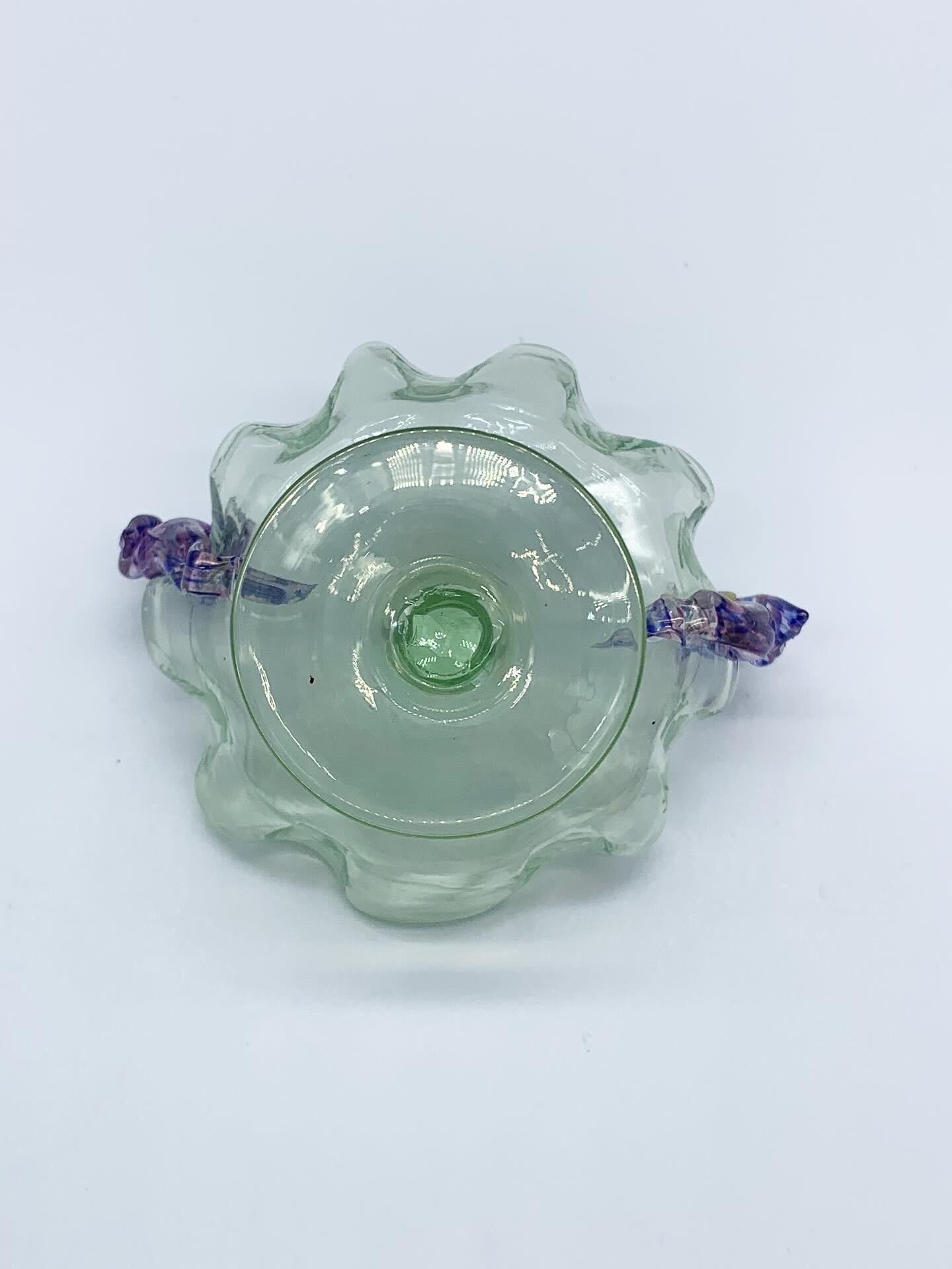 Salviati Venetian Hand Blown Salt Cellar: Dolphin Handles, Rippled Bowl ...