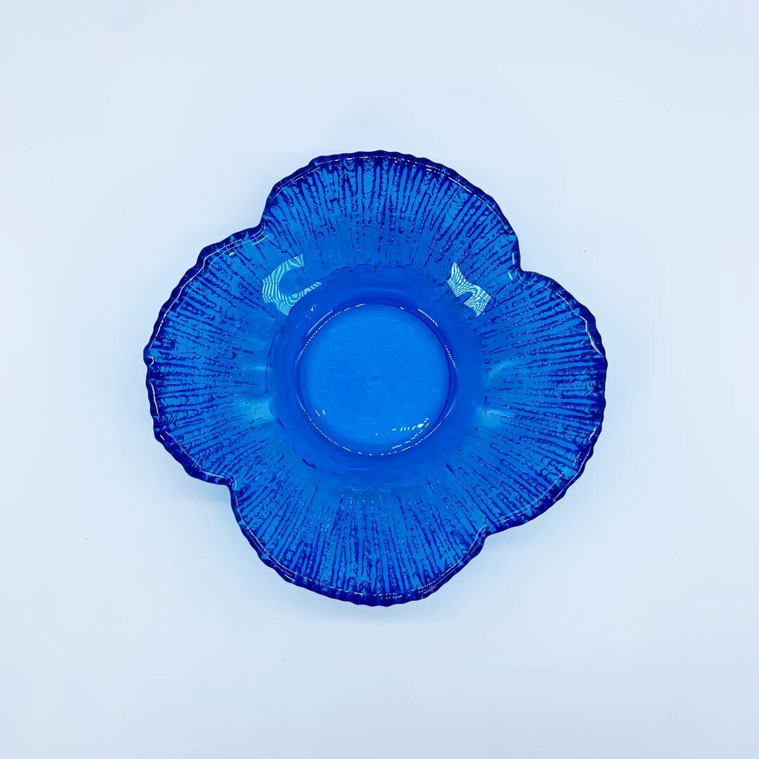 Blenko Glass #625S 6" Small Textured Blue Flower Petal Bowl, Candy Dish ...