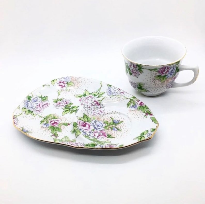 Nantucket Home Porcelain Floral Design Cup and Snack Plate Set With ...
