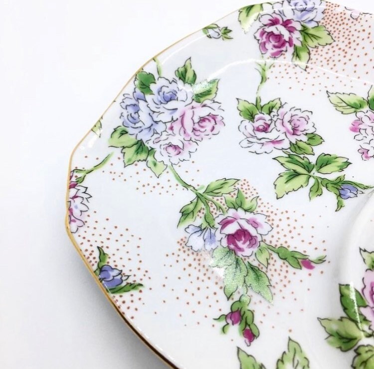 Nantucket Home Porcelain Floral Design Cup and Snack Plate Set With ...