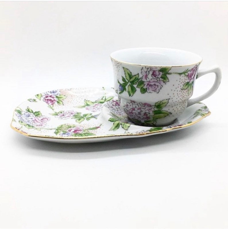 Nantucket Home Porcelain Floral Design Cup and Snack Plate Set With ...