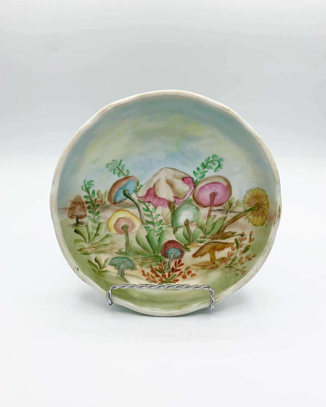 Vintage 1971 Hand Painted Mushroom Compote Bowl: Signed Art Decor - Etsy