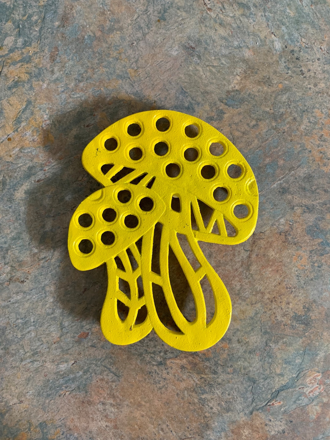 Vintage Yellow Cast Iron Mushroom Trivet: Mid Century Farmhouse Decor ...