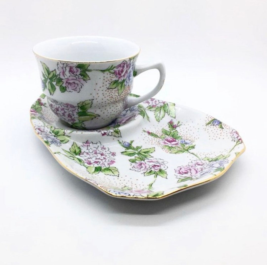 Nantucket Home Porcelain Floral Design Cup and Snack Plate Set With ...
