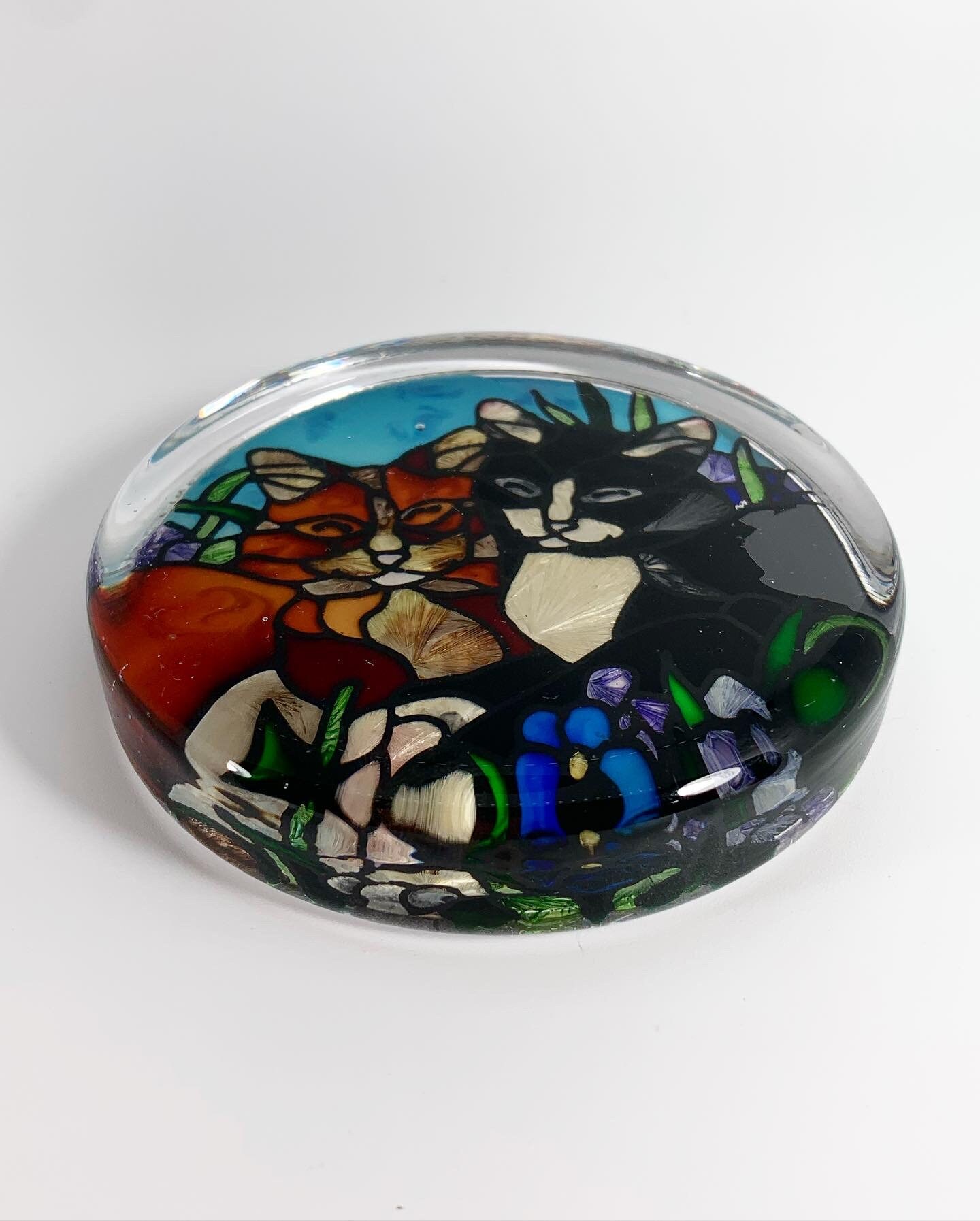 Joan Baker Designs Hand Painted Tiffany Cat Stained Glass Paperweight, Desk/ Office Accessory - Etsy