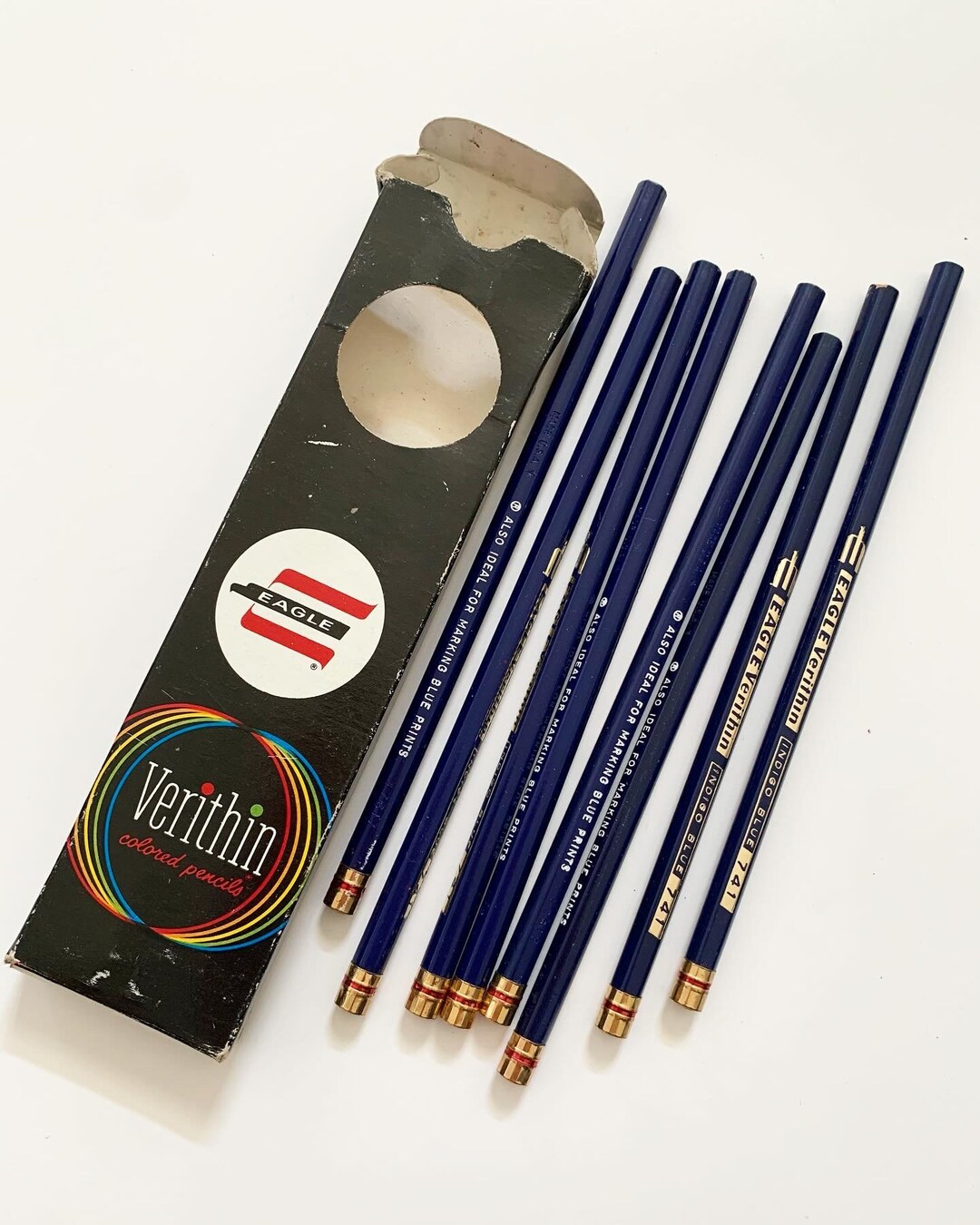 Vintage Eagle Verithin 741 Indigo Blue Colored Pencils, Lot of 8 ...