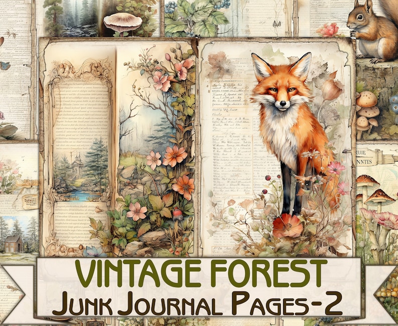 Vintage Forest Nature Junk Journal Picture Collage-2,fantasy Forest ...