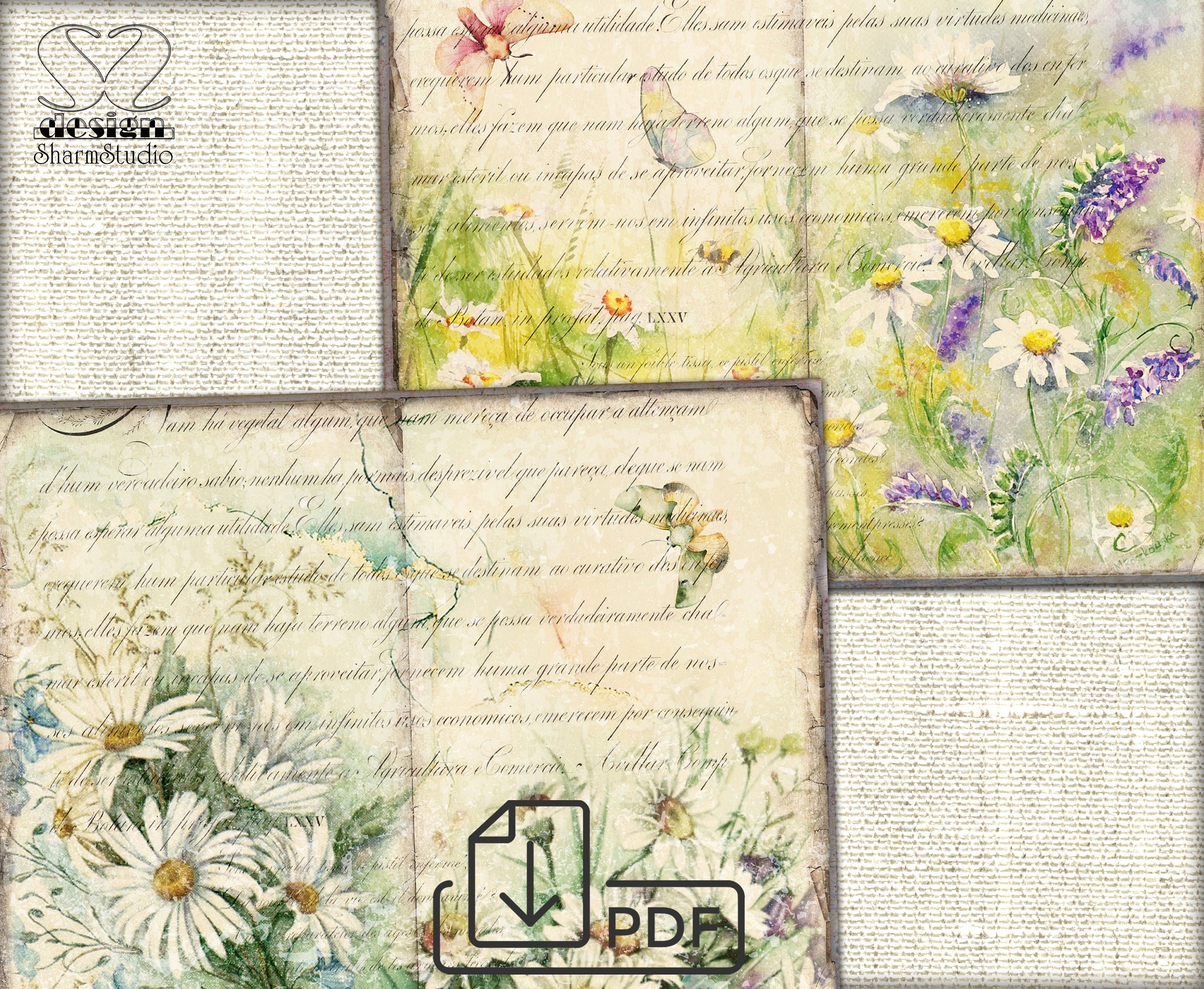 Vintage Printable Sheets Daisieschamomile Collage Picture - Etsy