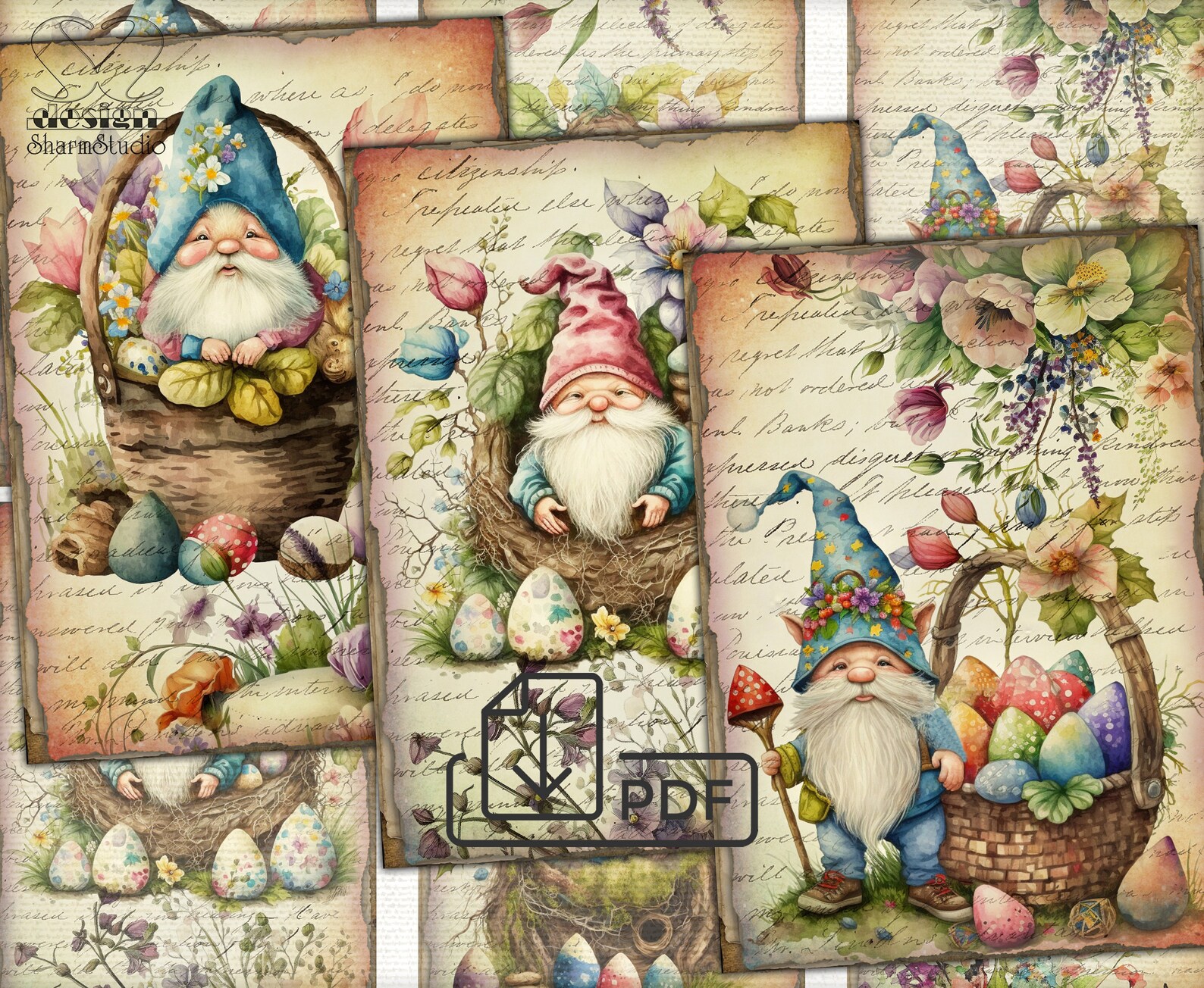 Easter Gnome Collage Digital Picture Printable Cards Atc ACEO - Etsy