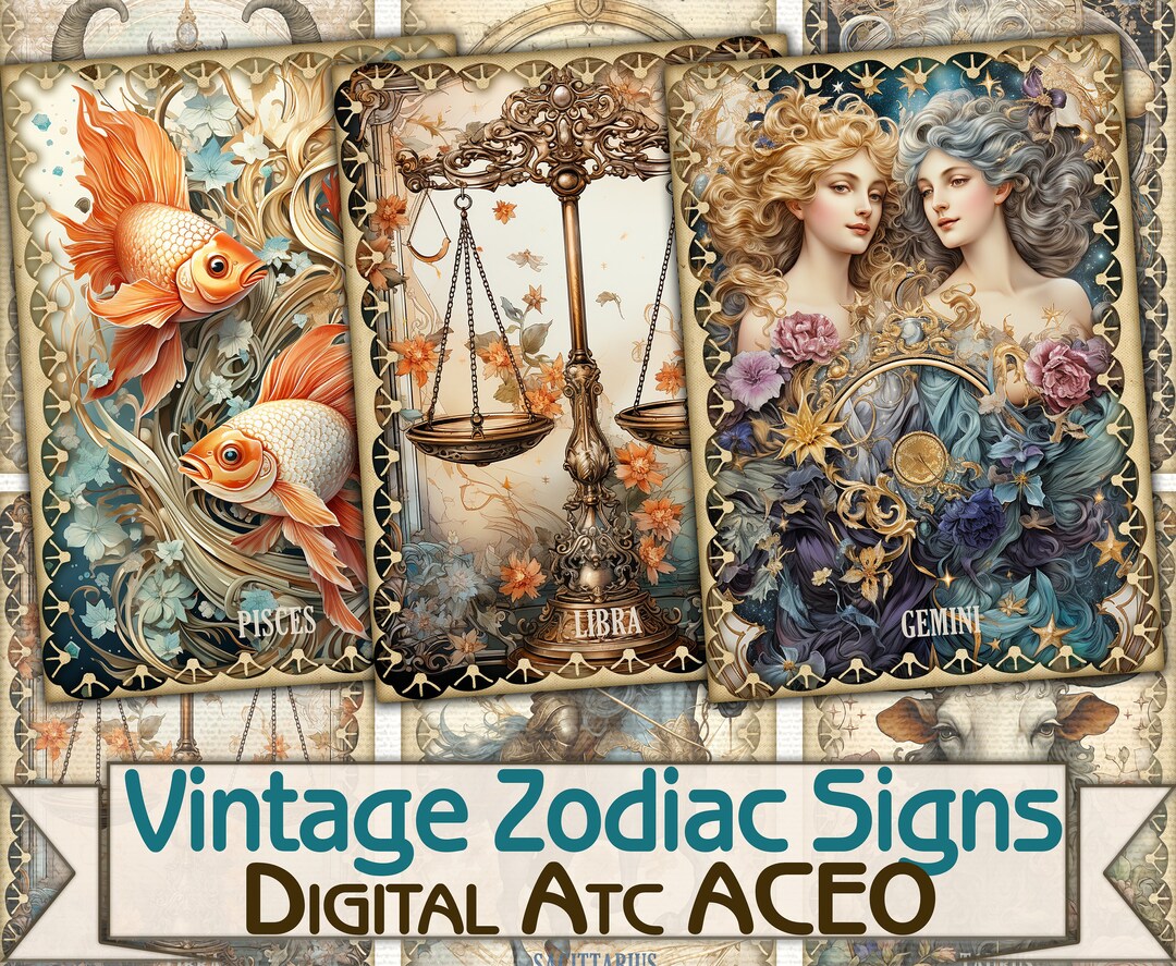 Vintage Astrology Zodiac Signs Collage Digital Picture Printables Cards ...