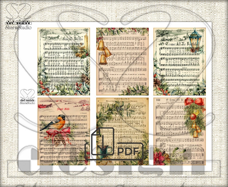 Vintage Christmas Digital Picture Old Music Sheet Collage Printable ...