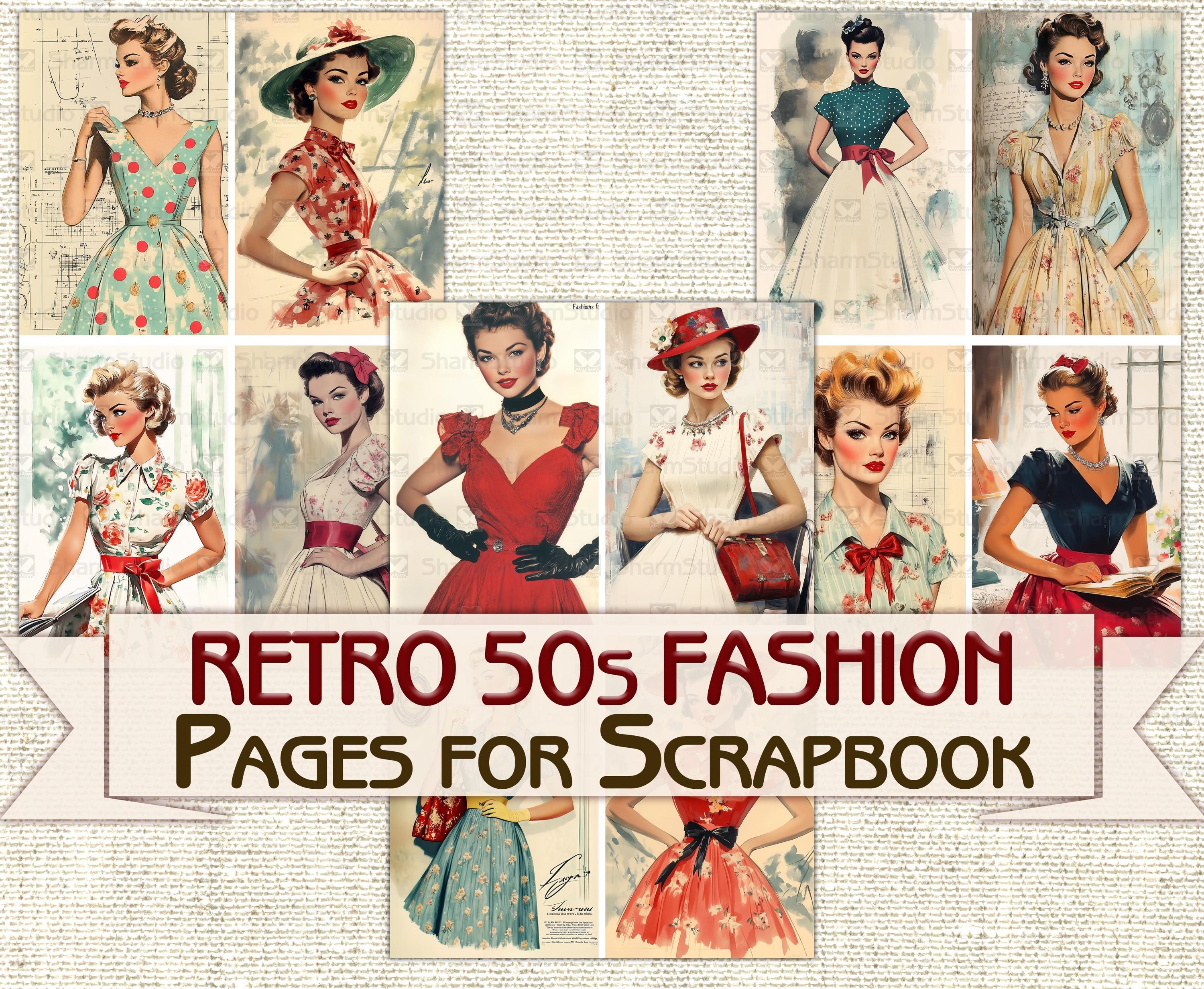 Retro 50s Fashion Pages for Scrapbook and Junk Journal, Vintage ...