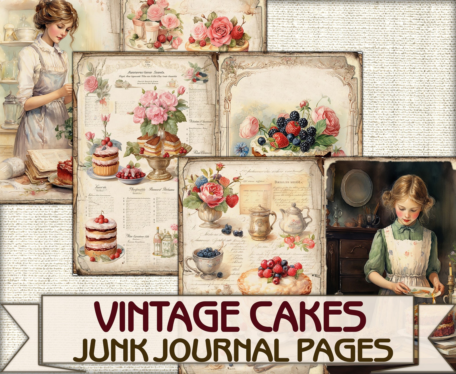 Vintage Cooking Junk Journal,cakes Cookbook Pages Recipe Collage ...