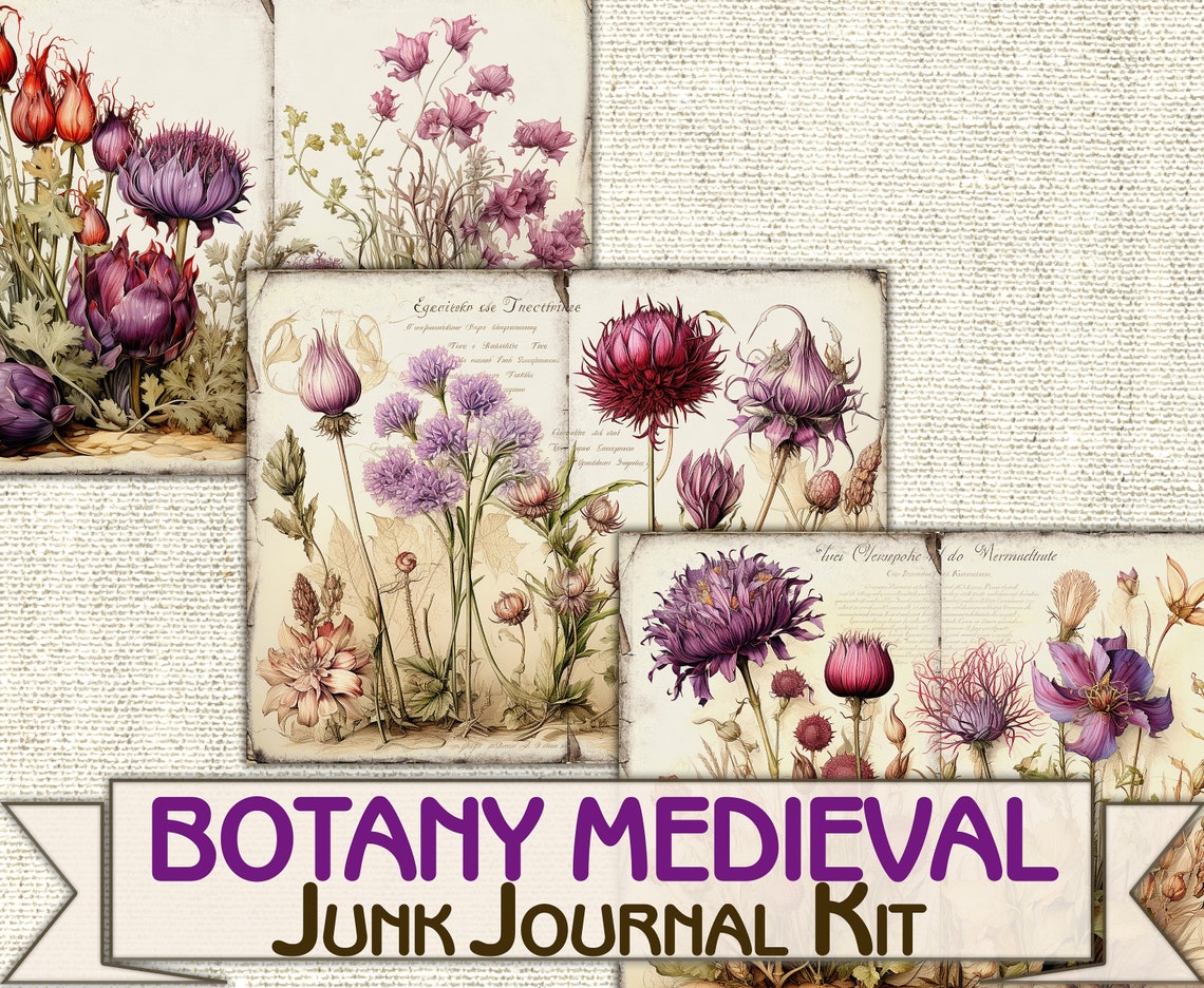 Medieval Botanical Junk Journal Pages,picture Collage Botany Plant - Etsy