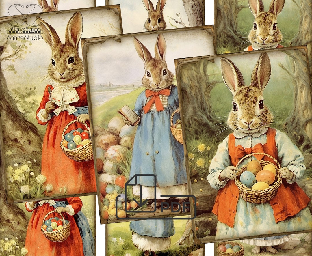 Vintage Easter Bunny Collage Digital Picture Printable Cards Atc ACEO-6 ...