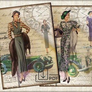Vintage Digital Fashion Collage Illustration 1930s Collage Sheet,cards ...