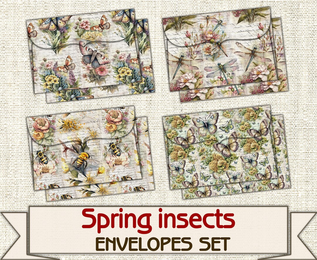Vintage Spring Insects Printable Envelopes Set Printable,envelope ...