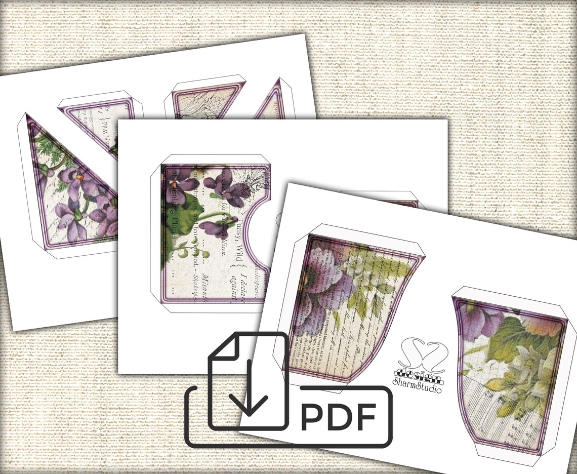 VIOLETS Digital Journal Pockets Printable,paper Pocket Designs - Etsy