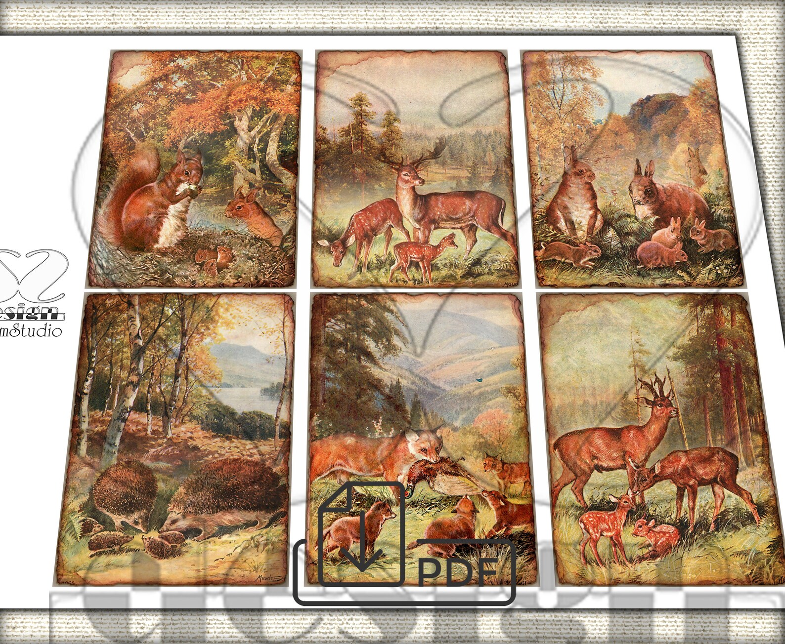 Vintage Forest Animals Collage Printable Digital Cards Atc - Etsy