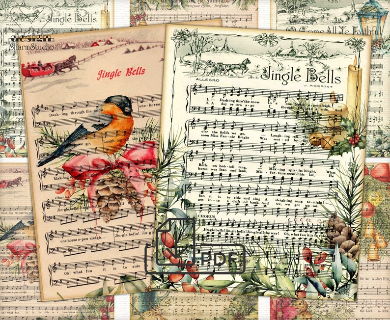 Vintage Christmas Digital Picture Old Music Sheet Collage Printable Cards Atc ACEO - Etsy