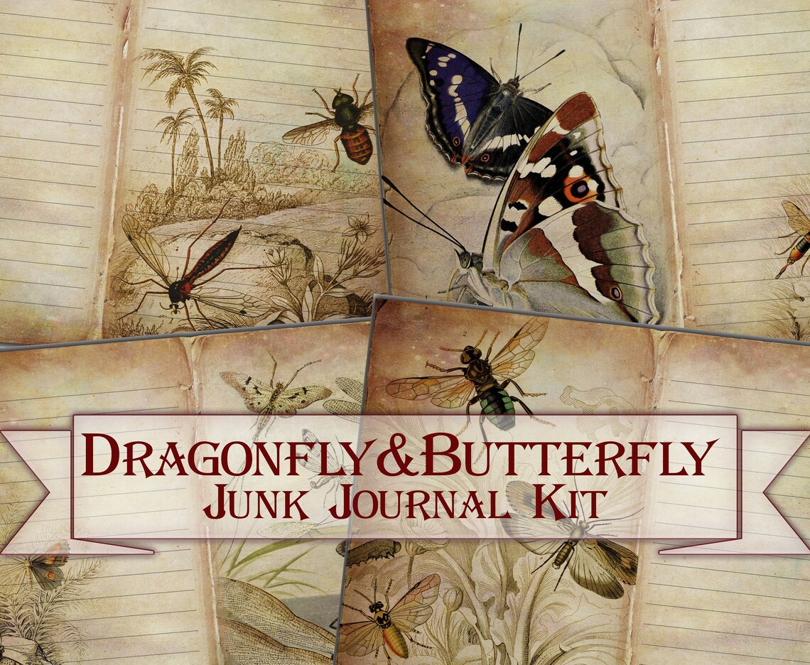 Vintage Insects Junk Journal Kit Dragonfly&butterfly | Etsy