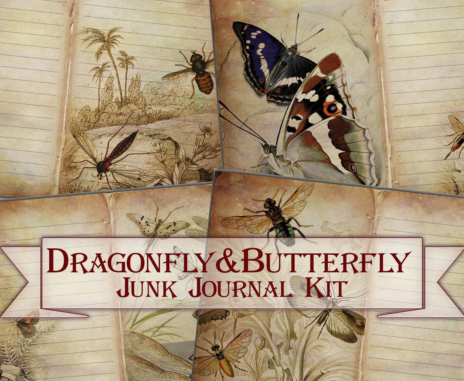 Vintage Insects Junk Journal Kit Dragonfly&butterfly | Etsy