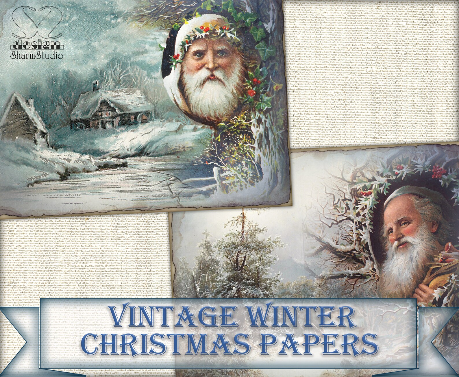 Vintage Santa Christmas Papers Junk Journal Kit,winter Paper Collage ...