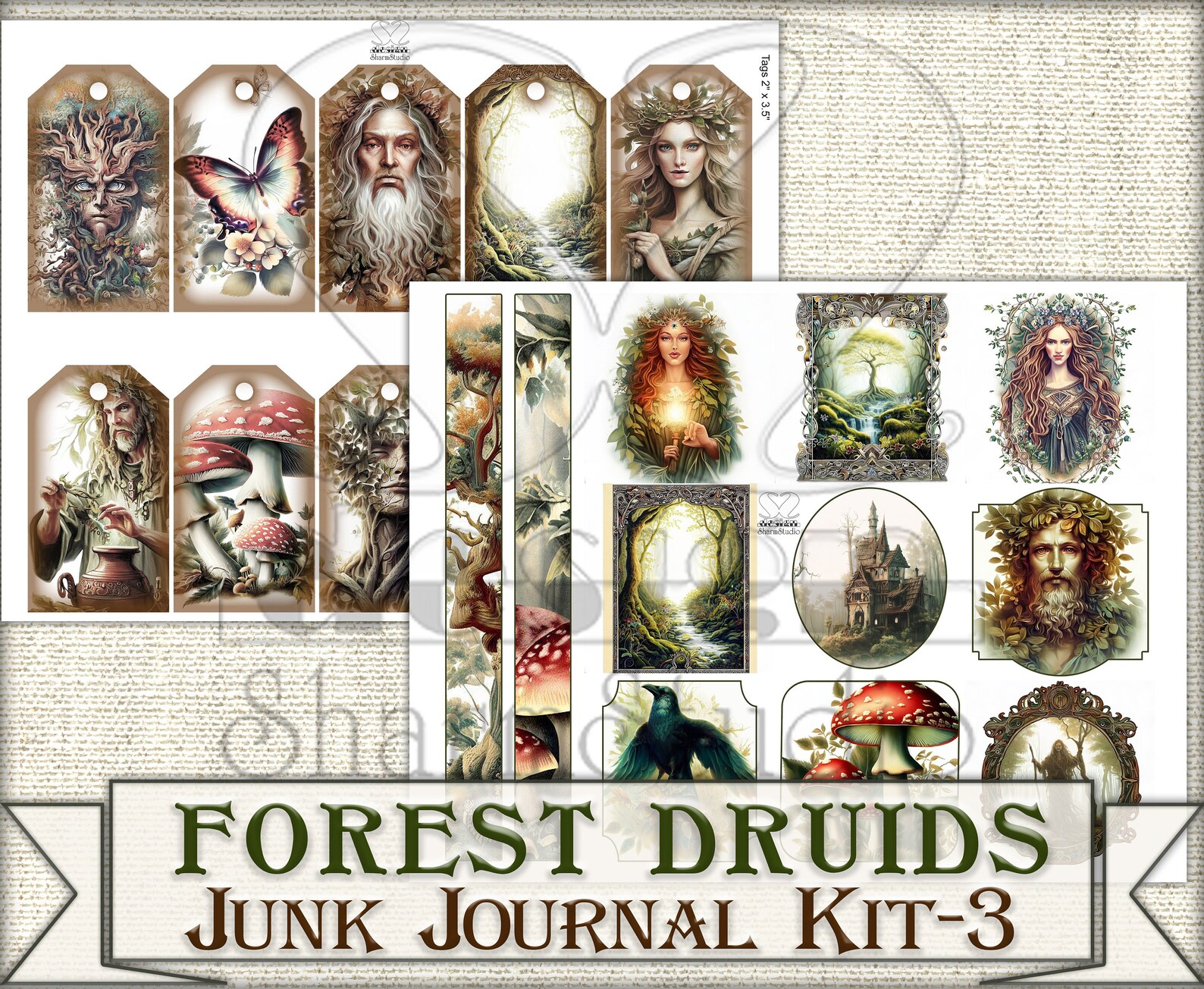 Green Witch Forest Druids Junk Journal Watercolor Kit-3 Printable ...