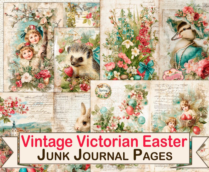Vintage Victorian Easter Junk Journal Pages,digital Picture Collage ...