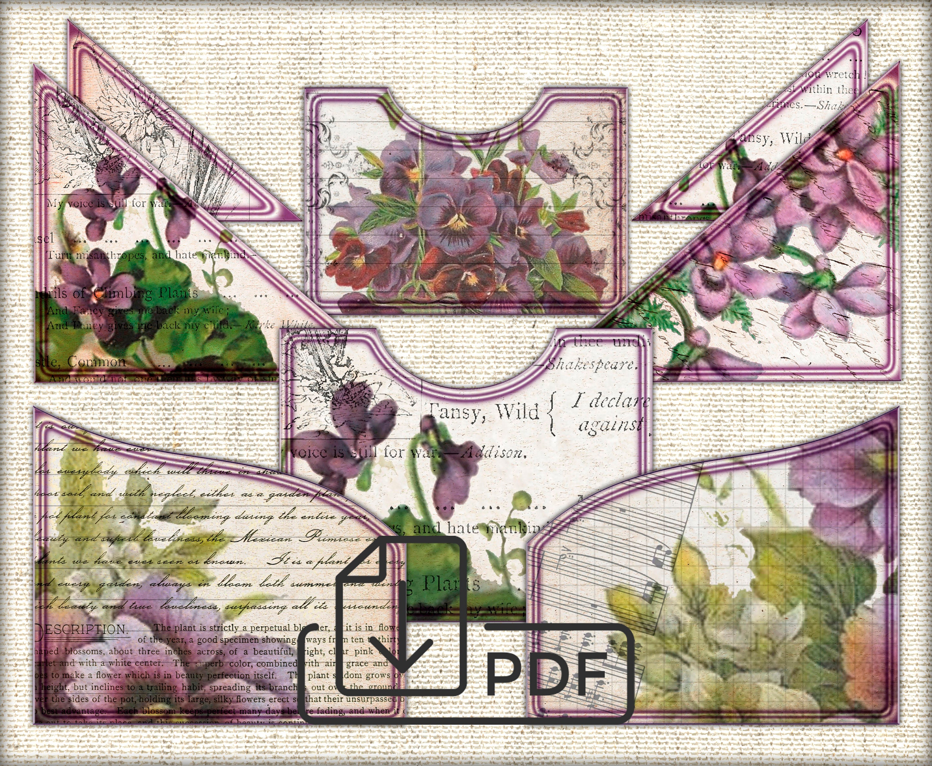 VIOLETS Digital Journal Pockets Printable,paper Pocket Designs - Etsy