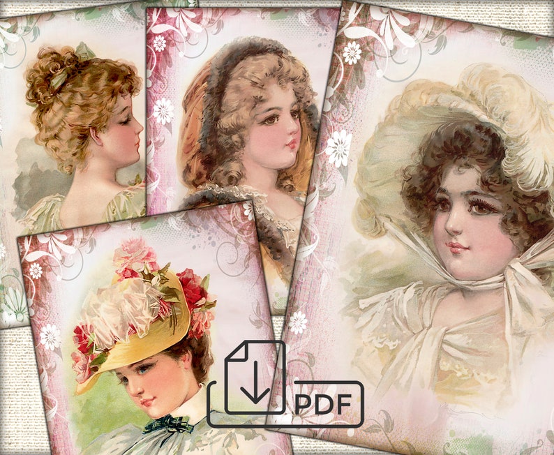 Collage Sheet Victorian Ladies Ephemeravintage Digital Etsy