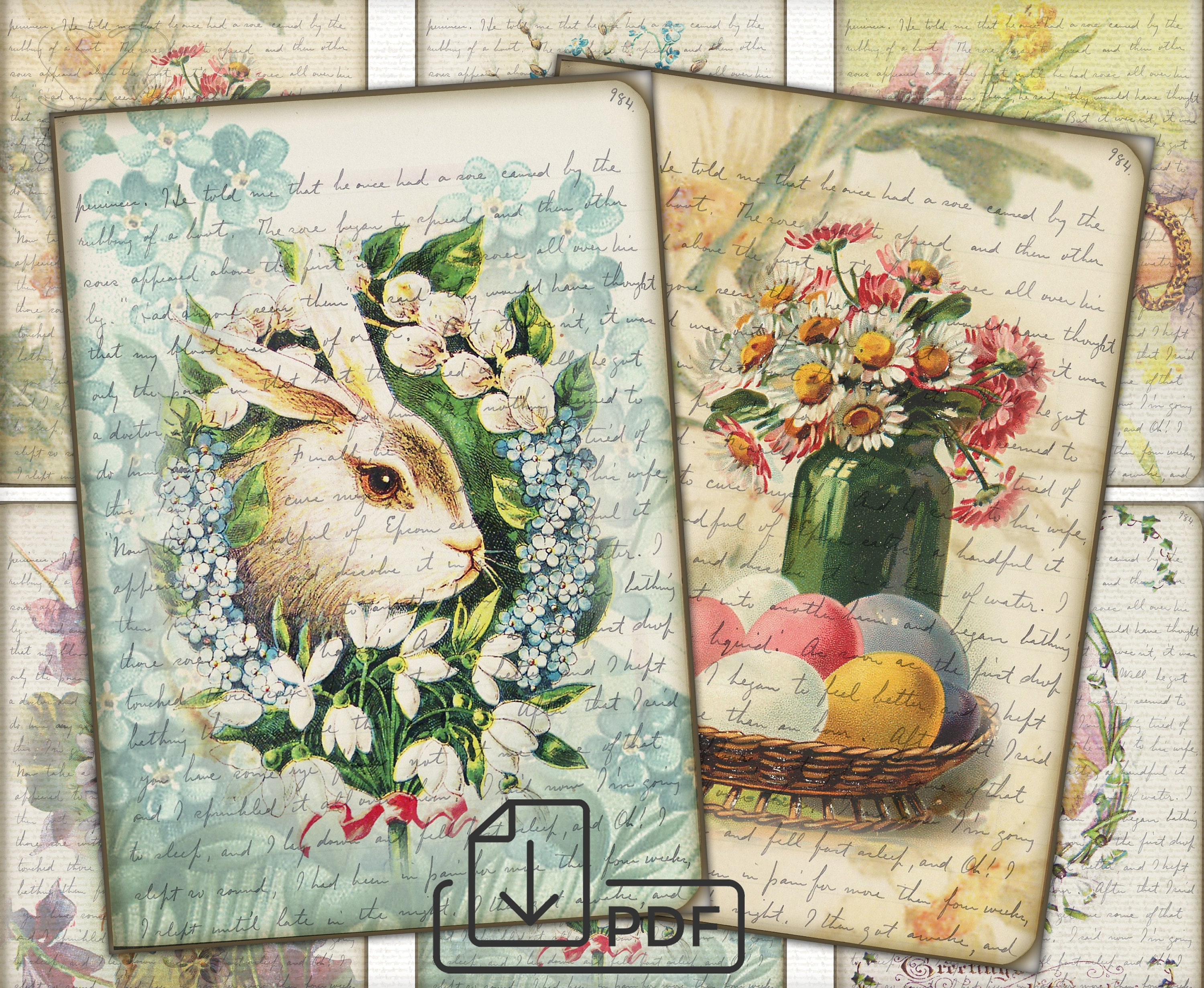 Vintage Easter Spring Digital Picture Collage Printable Cards - Etsy