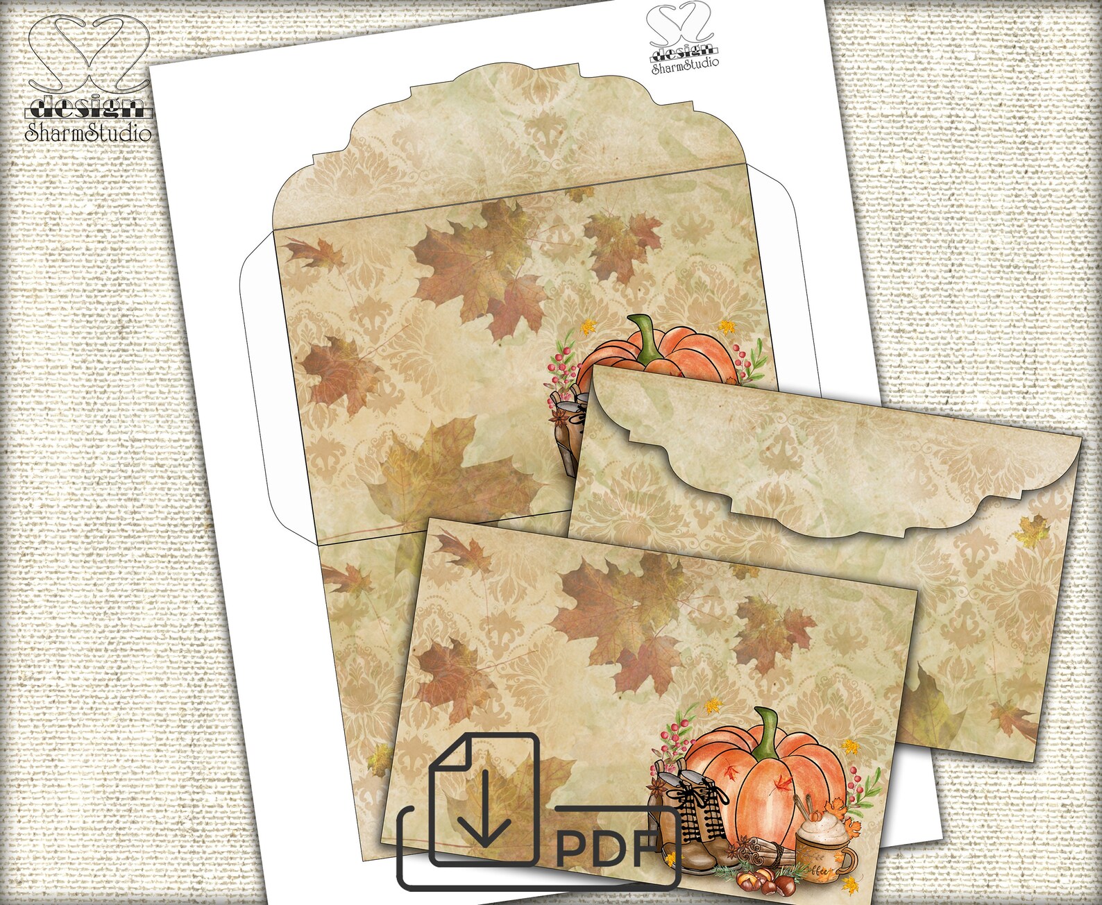 Cozy Autumn Digital Envelopes Template Kitenvelope Printable - Etsy