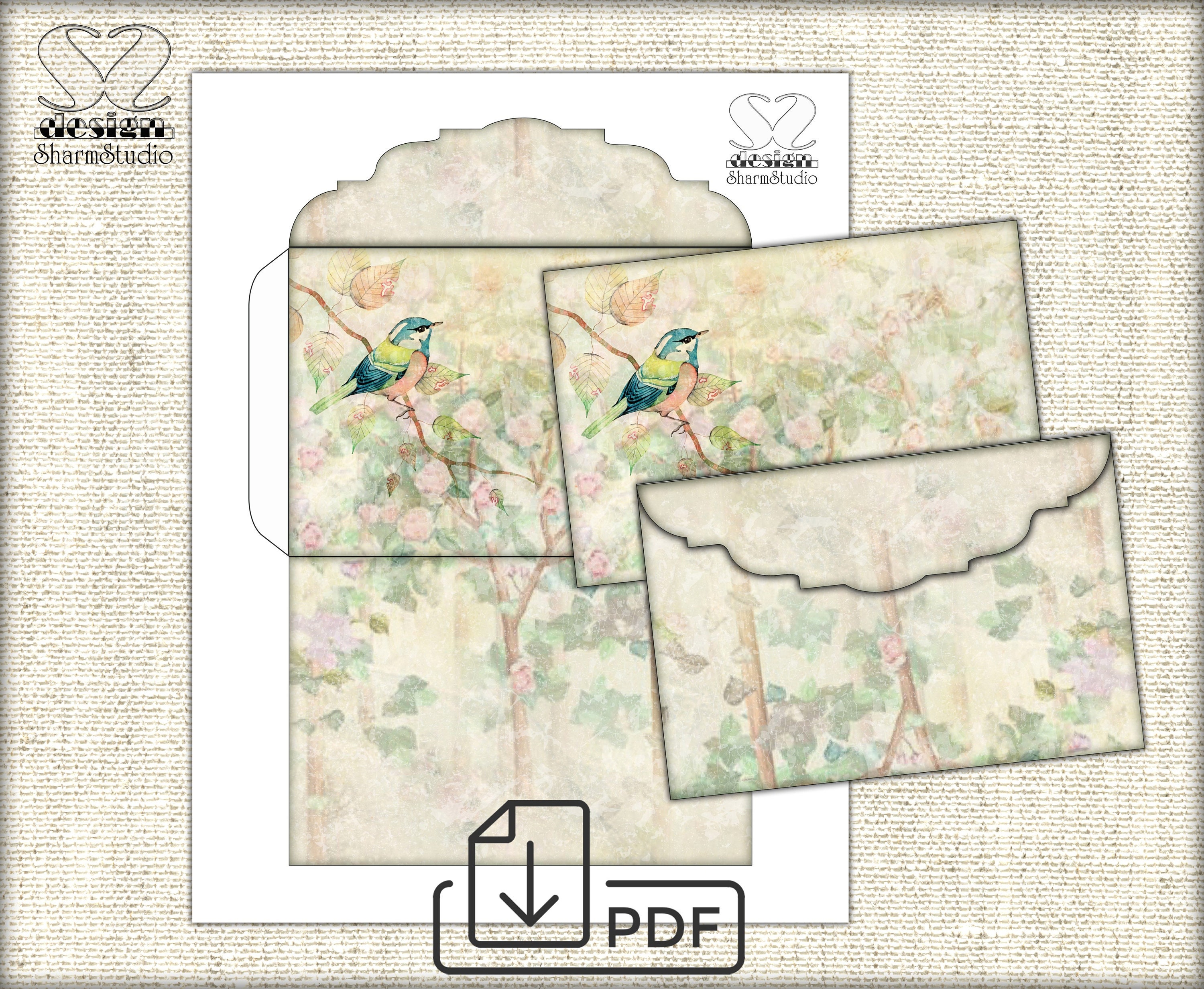 Digital Vintage Leaves Envelopes Printableenvelope Template - Etsy