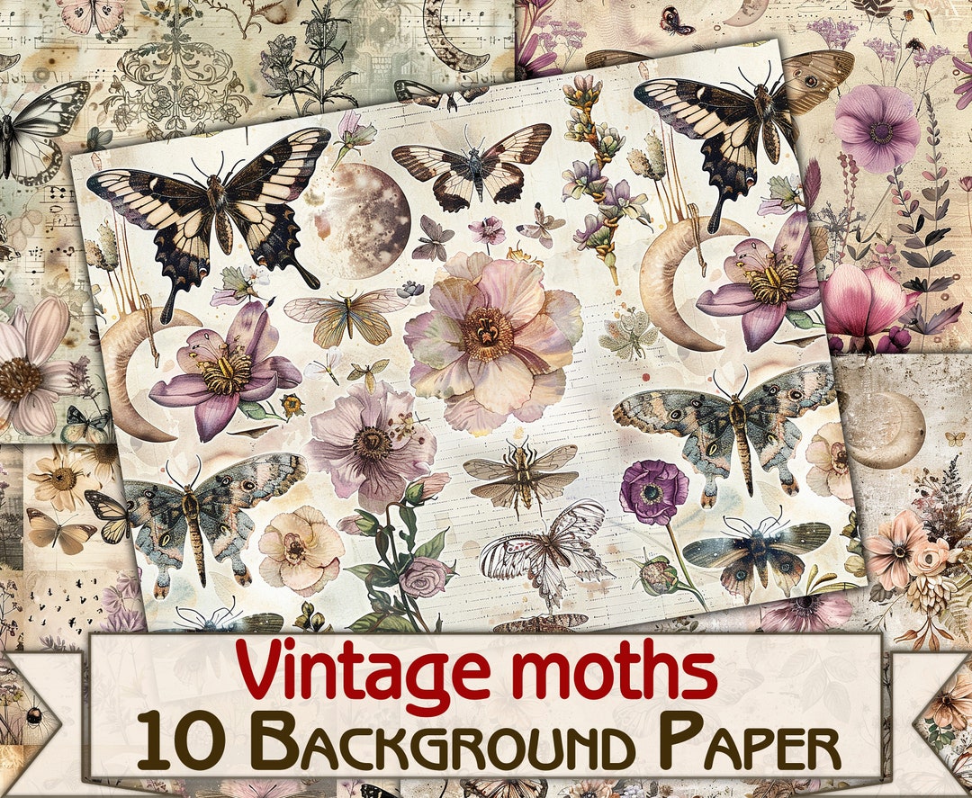 Vintage Background Paper Forest Moths Printable 10 Pages - Etsy