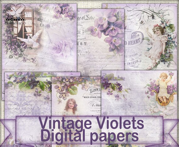 Vintage Violets Digital Picture Collageprintable Papers - Etsy