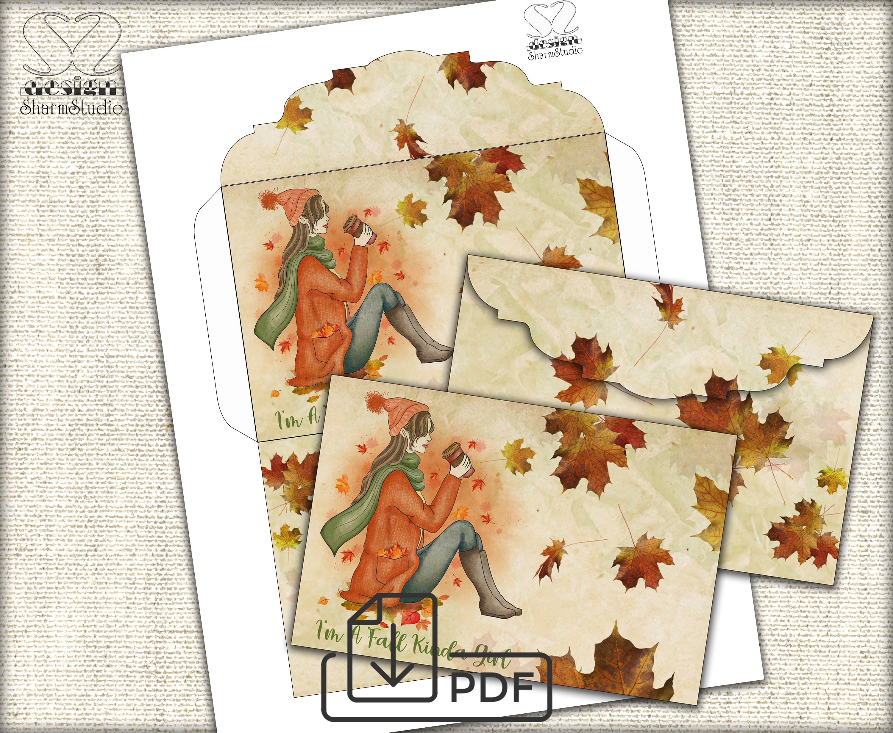 Cozy Autumn Digital Envelopes Template Kitenvelope Printable - Etsy