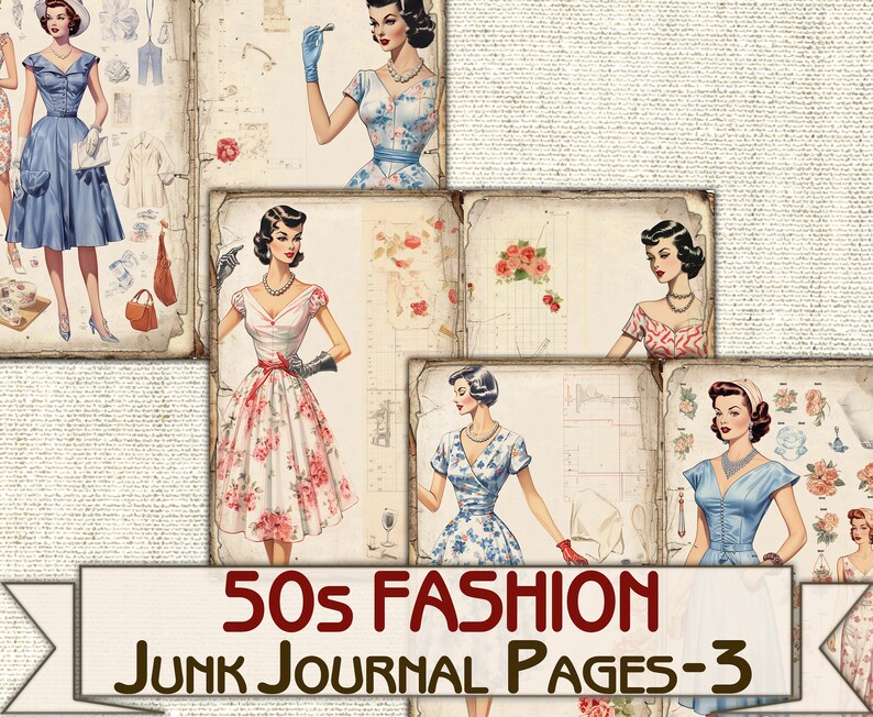 Retro 50s Fashion Junk Journal Pages Part 3, Collage Sheets Printables ...