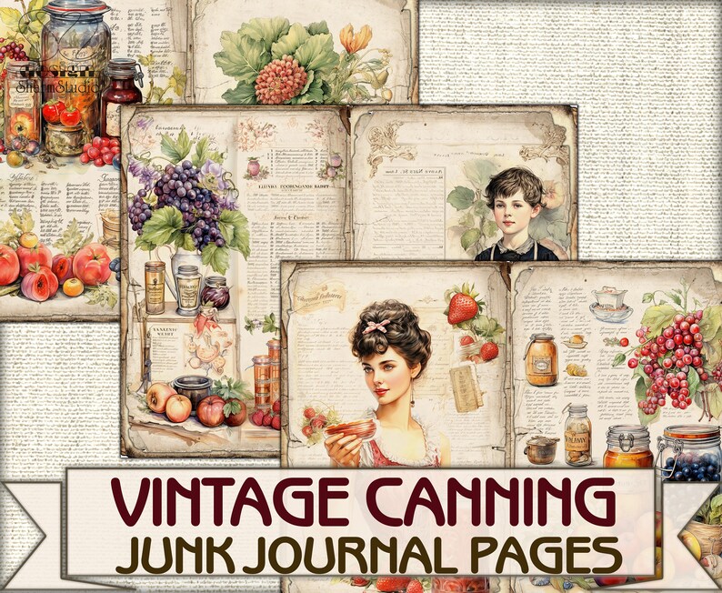 Vintage Cooking Junk Journal,canning Cookbook Pages Recipe Collage ...
