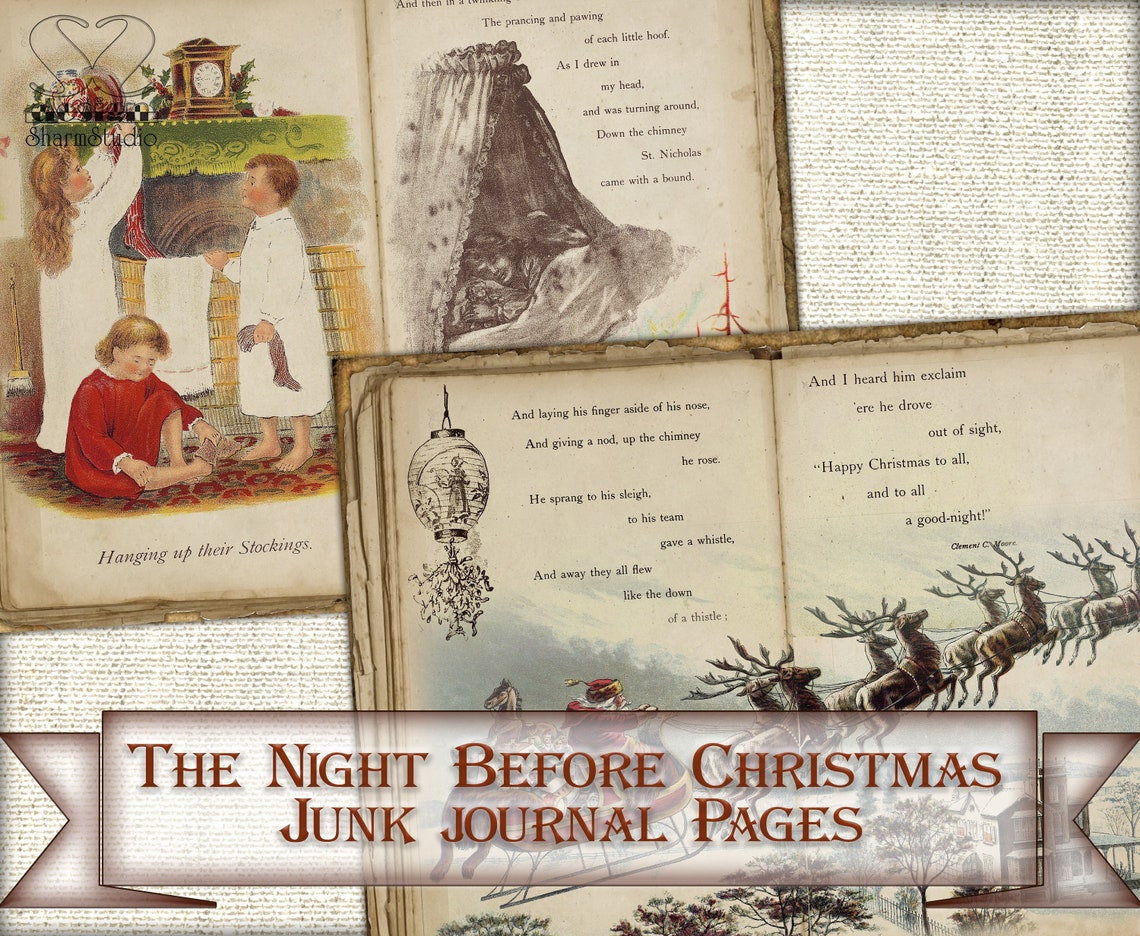 Vintage Christmas Junk Journal Kit,printable Collage Pages the Night ...