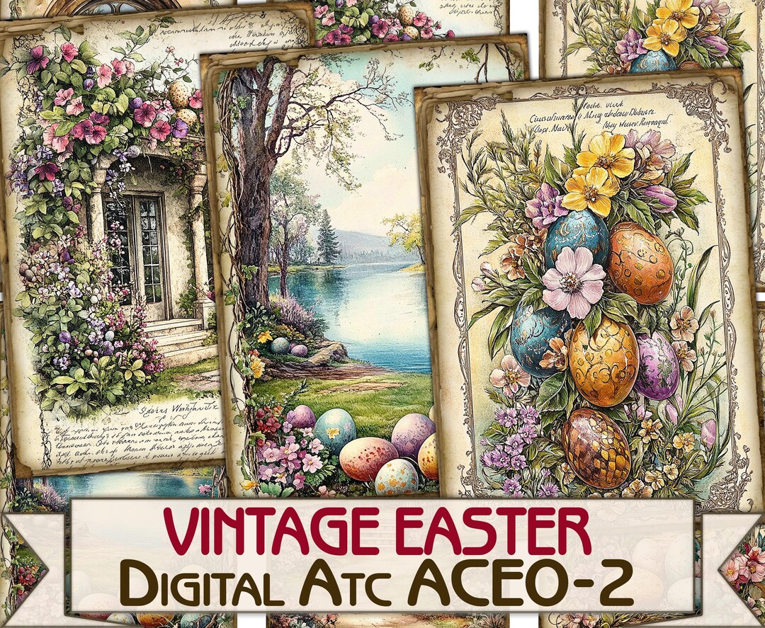 Vintage Easter Picture Collage Printable Cards Atc + Bonus,decoupage ...
