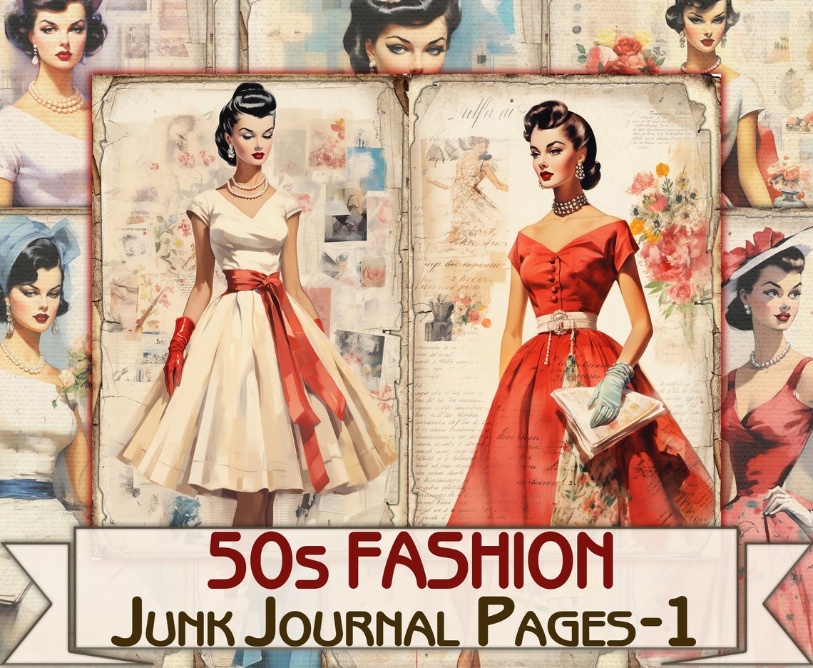 Retro 50s Fashion Junk Journal Pages Part 1, Collage Sheets Printables ...