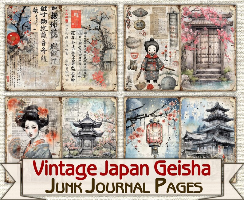 Vintage Japan Geisha Junk Journal Picture Collage,digital Sheet ...