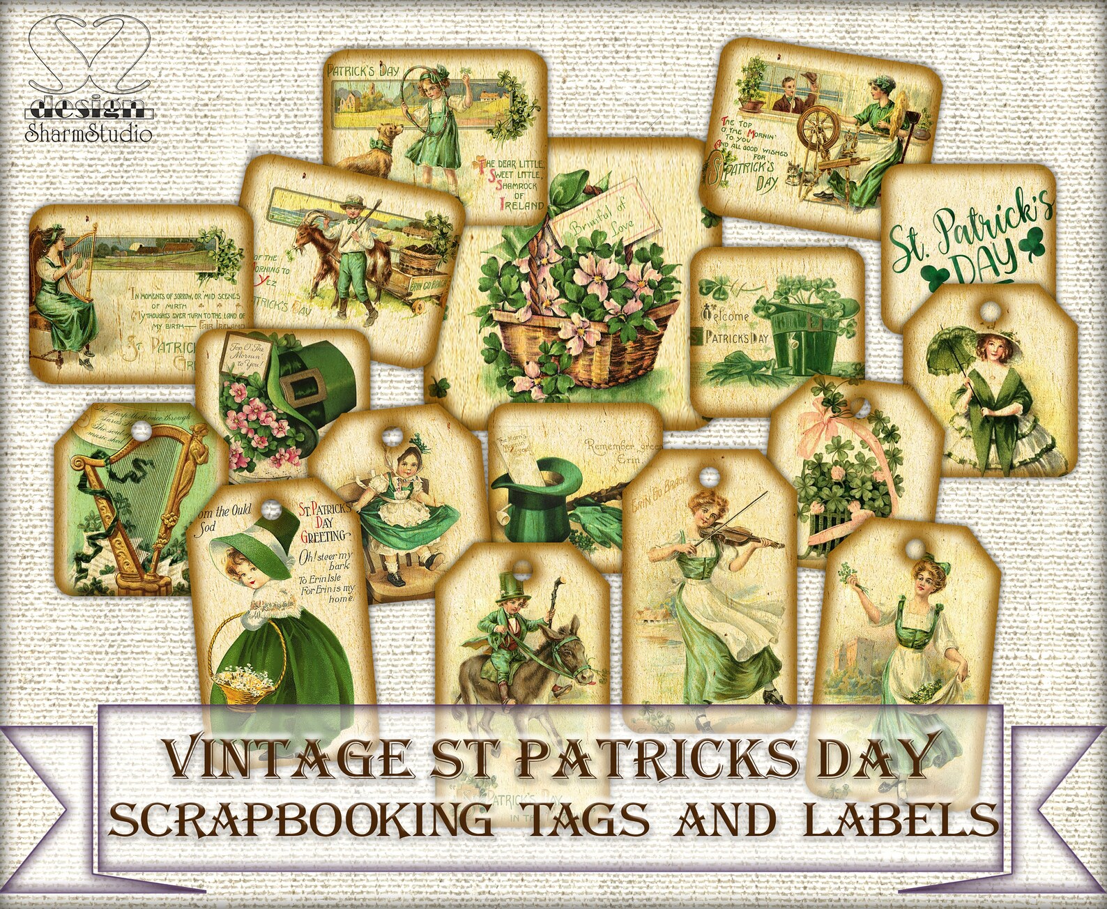 Vintage St Patricks Day Ephemera Tags Printable,scrapbook and Junk ...