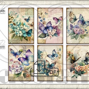 Spring Butterflies Flowers Card Set,collage Digital Picture Printable ...