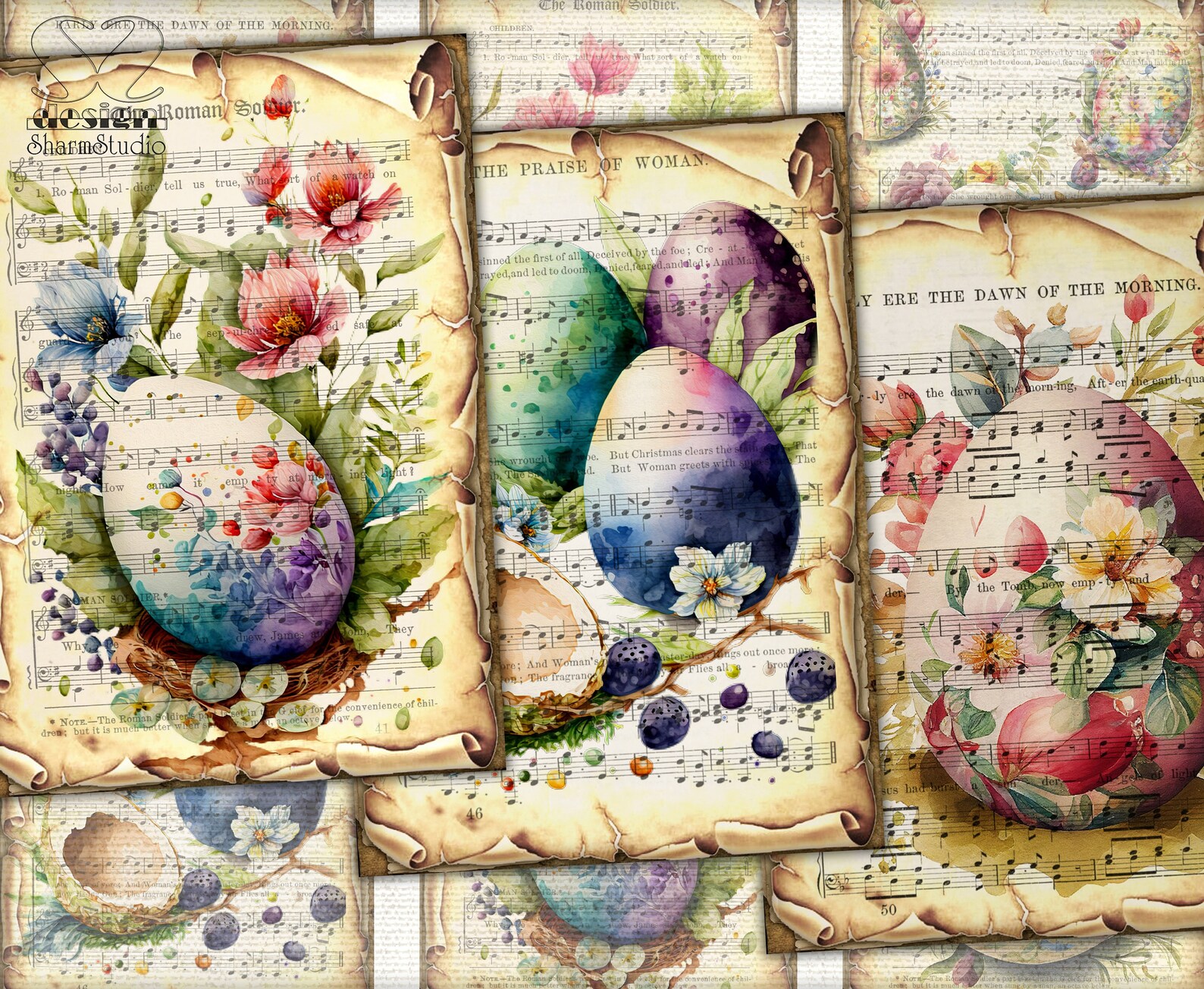 Vintage Easter Eggs Collage Digital Picture Printable Cards Atc ACEO - Etsy